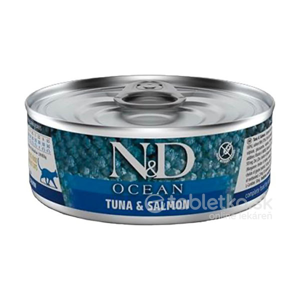 Farmina N&D cat OCEAN tuna & salmon konzerva pre mačky 80g | etabletka