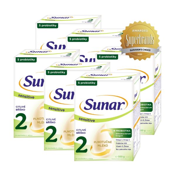Sunar Sensitive 2 následná mliečna dojčenská výživa (6m+) 6x500g ...