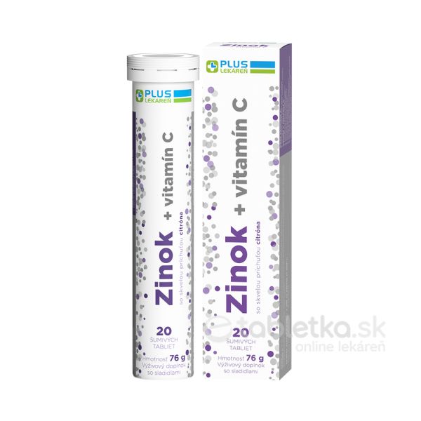 PLUS LEKÁREŇ Zinok + vitamín C citrón 20 šumivých tabliet | etabletka