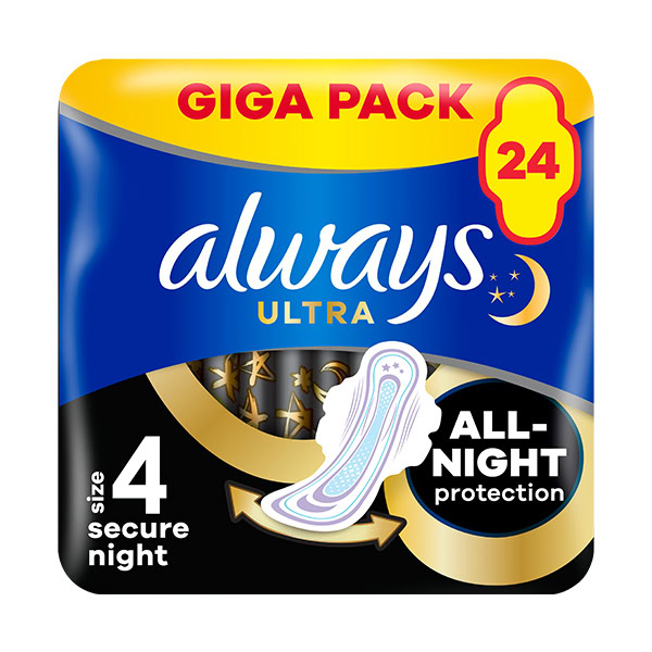 Always Ultra Secure Night Extra hygienické vložky 24 kusov | etabletka