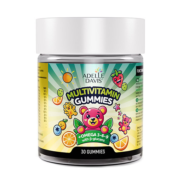 ADELLE DAVIS Multivitamín GUMMIES+OMEGA+Betaglukan príchuť banán ...