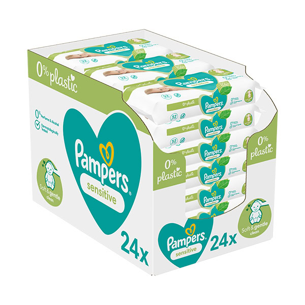 Pampers vlhčené obrúsky Sensitive Plastic Free 24x52ks | etabletka